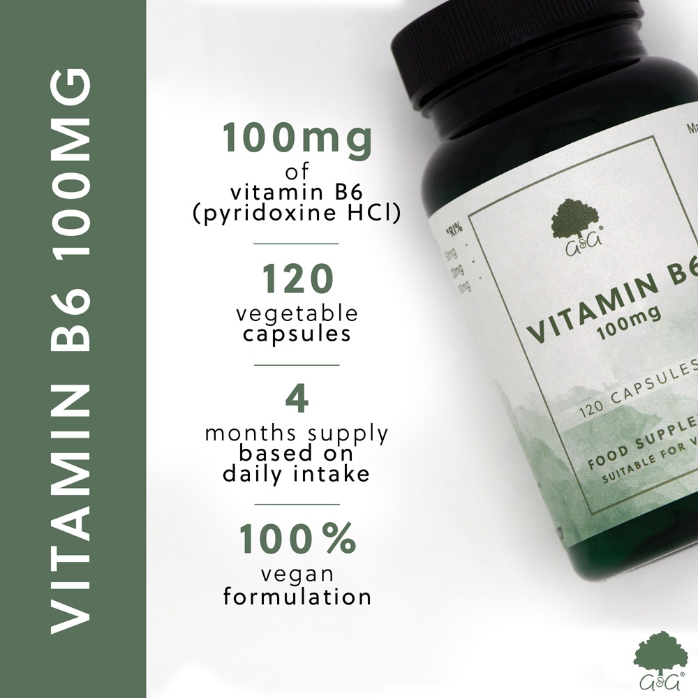 Vitamin B6 Pyridoxine 100mg - 120 Vegan Capsules | G&G Vitamins